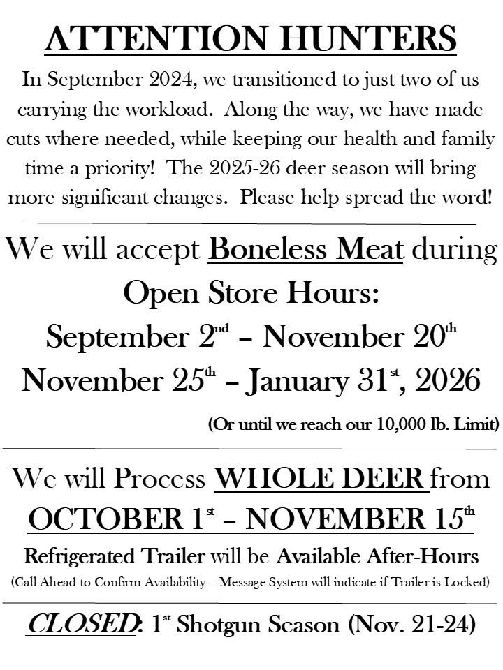 2025 Deer Info – Scott's Processing LLC